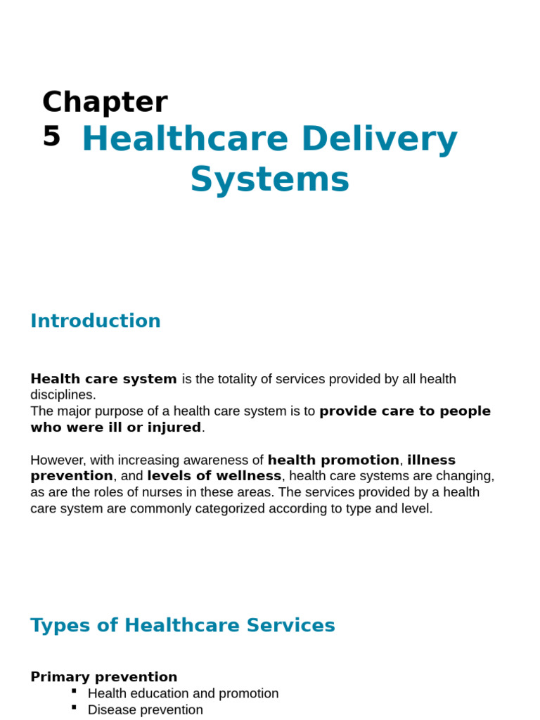 Funda Lec Chapter 5 Healthcare Delivery Systems | PDF | Preventive Healthcare | Medicare (United ...