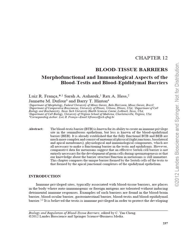 Blood Testis Barrier-Abstract | PDF | Testicle | Immune Tolerance
