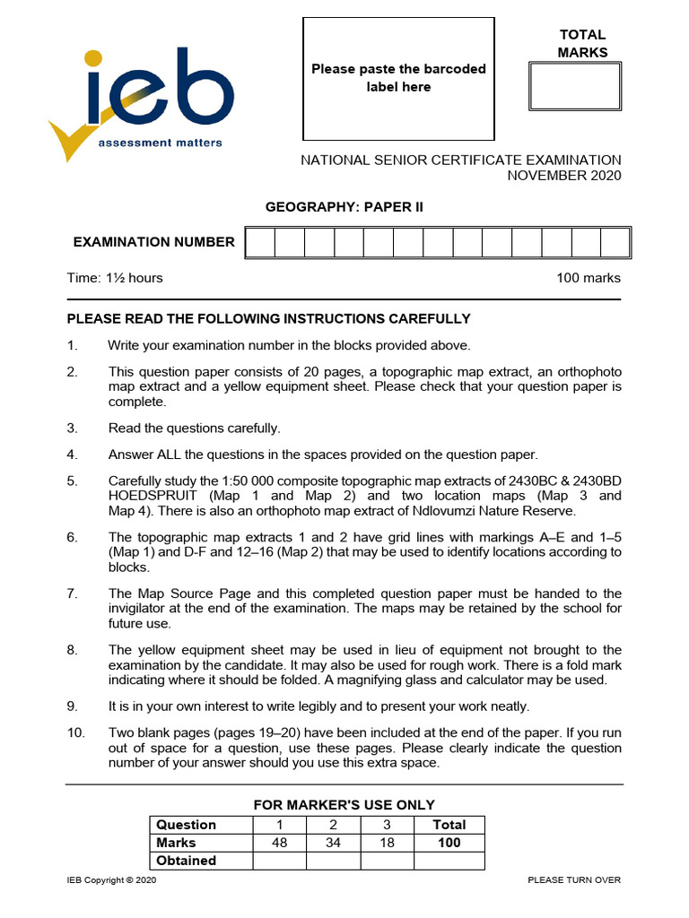 2020 IEB Geography P2 QP | PDF | River | Map