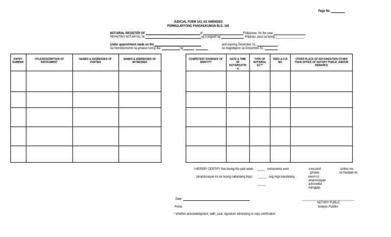 Notarial Register Blank Form | PDF | Notary Public | Government