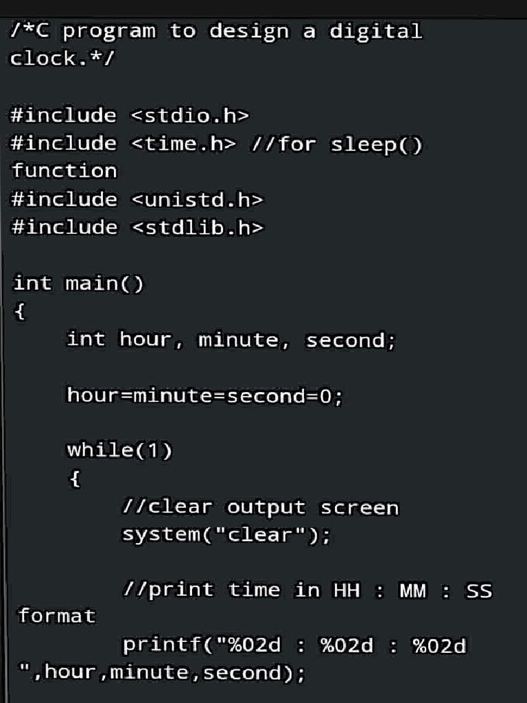 Digital Clock C Program Code | PDF