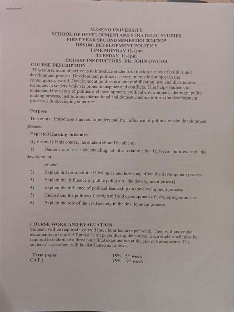 DDS 104 Course Outline | PDF