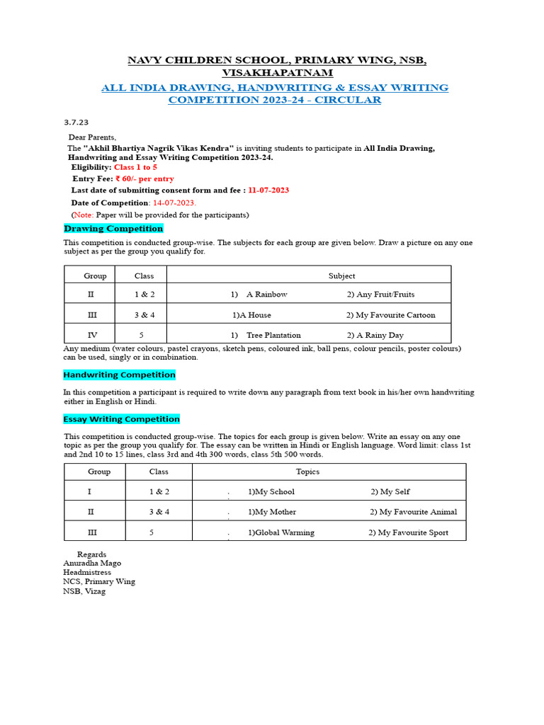 All India Drawing Handwriting EW 23 - 24 | PDF