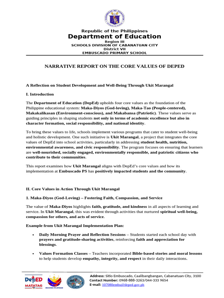 NARRATIVE ON DEPED CORE VALUES | PDF | Civic Engagement | Social Psychology