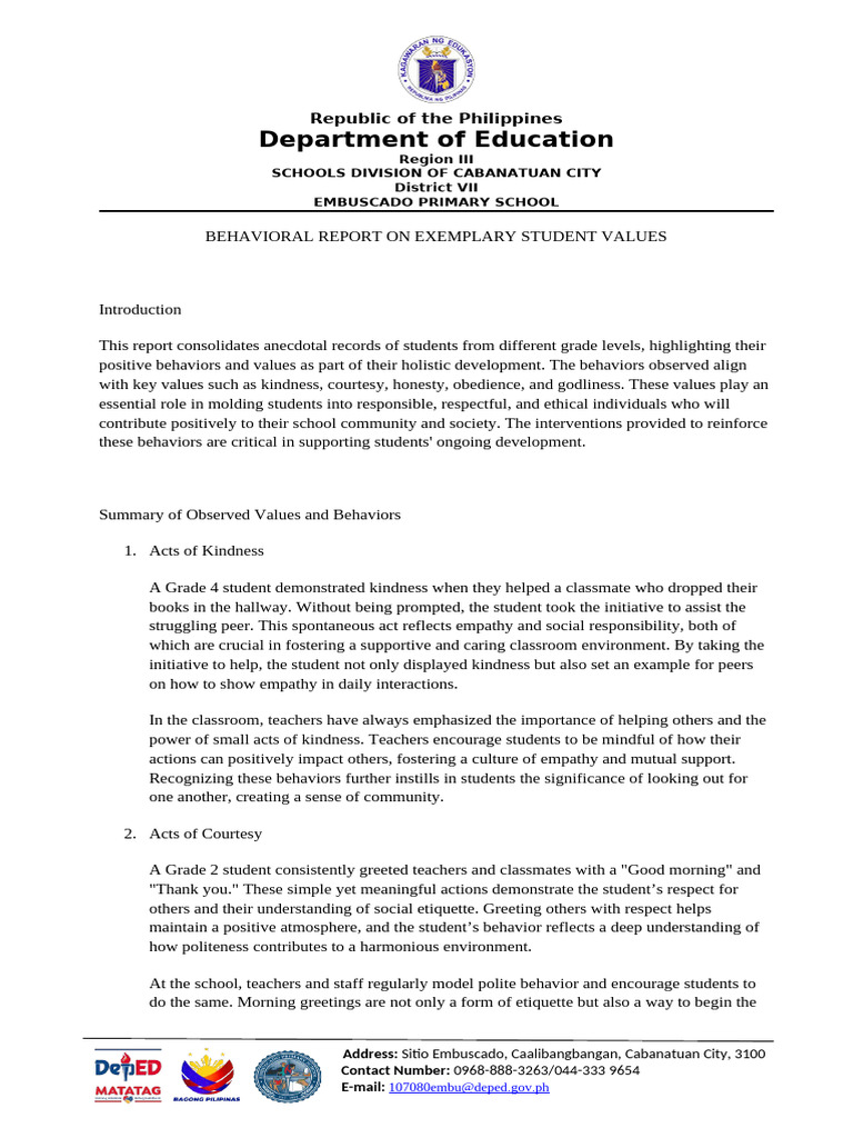 BEHAVIORAL REPORT - Objective 3 | PDF | Disciplines | Teachers