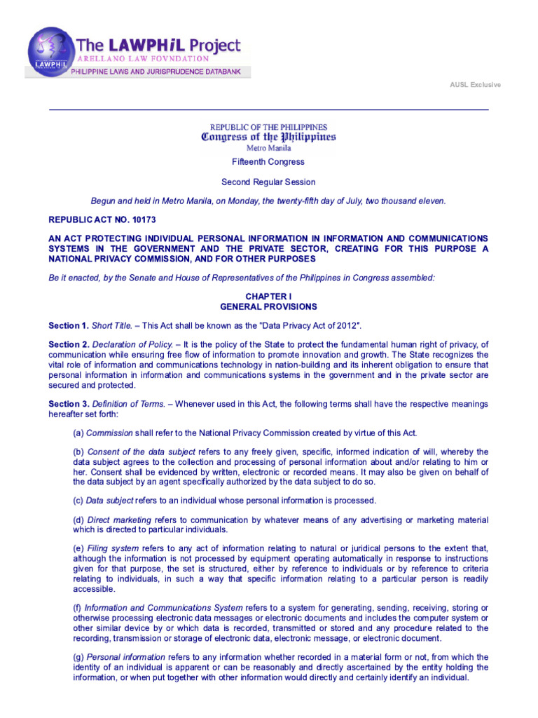 RA 10173 - Data Privacy Act | PDF