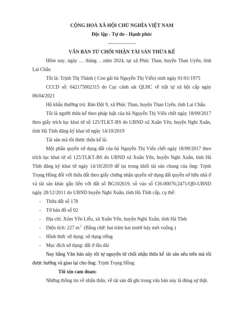 van-ban-tu-choi-nhan-di-san-thua-ke | PDF