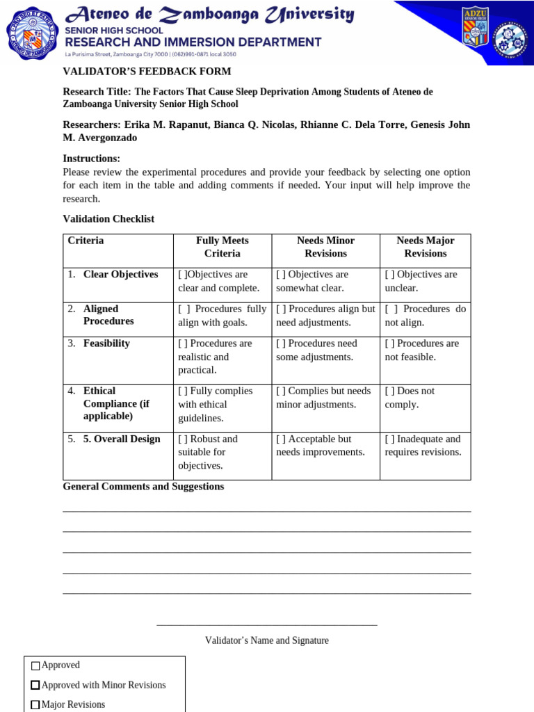 Validators Feedback Form | PDF
