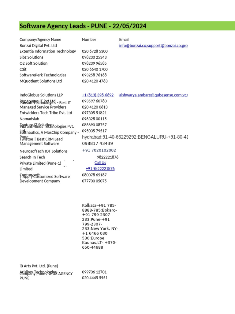 Pune Calling Data | PDF