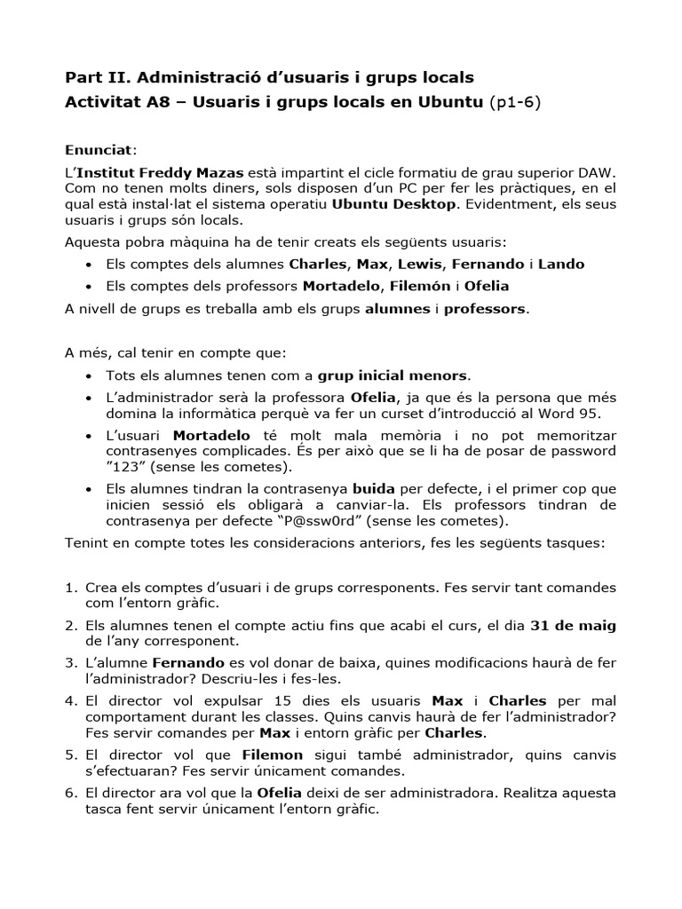 Pr8 - Usuaris I Grups Locals | PDF