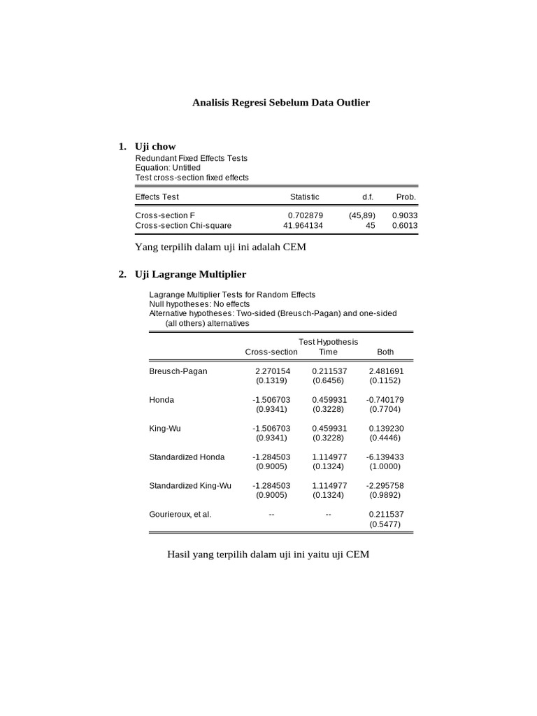 Analisis Regresi Sebelum Data Outlier | PDF