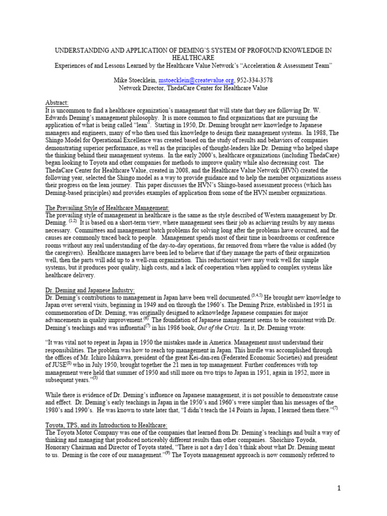 Understanding and Application of Demings System of Profound Knowledge ...