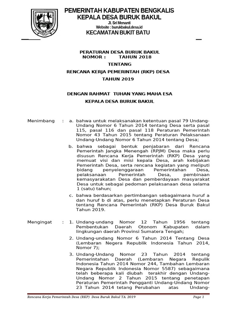 RANCANGAN RKPDes 2019 | PDF