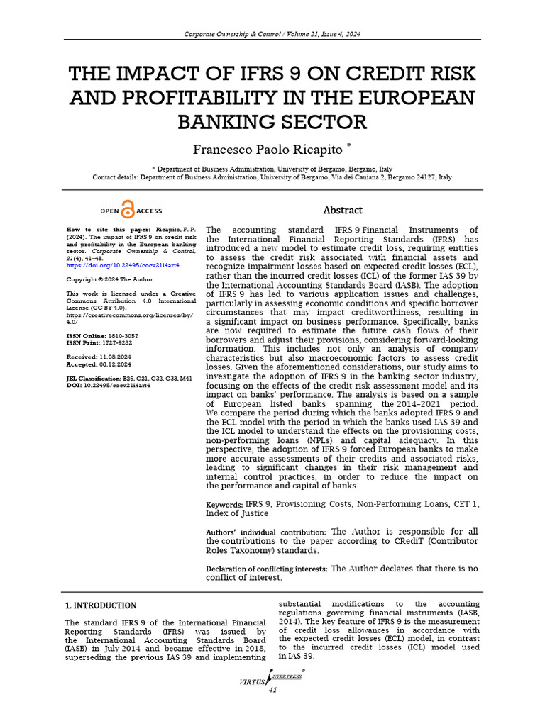 The Impact of IFRS 9 On Credit Risk and Profitabil | PDF ...