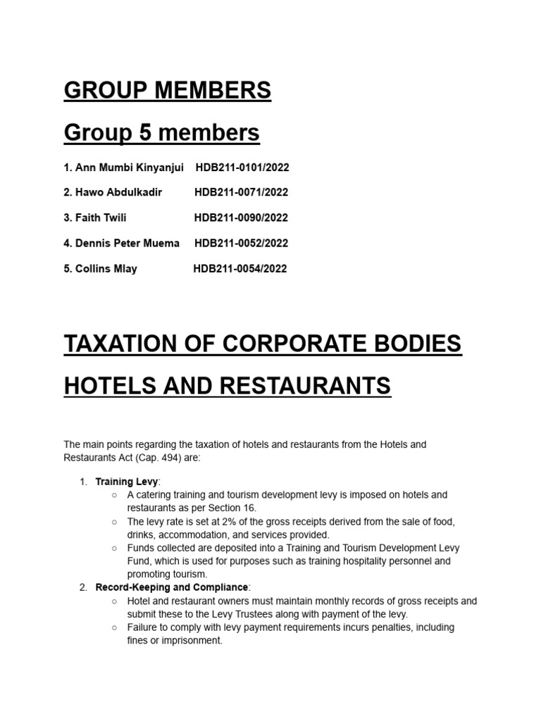 Hotels and Restaurants | PDF | Taxes | Regulatory Compliance