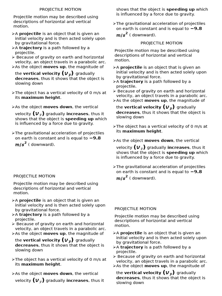 Projectile Motion - Hand Out | PDF | Force | Acceleration