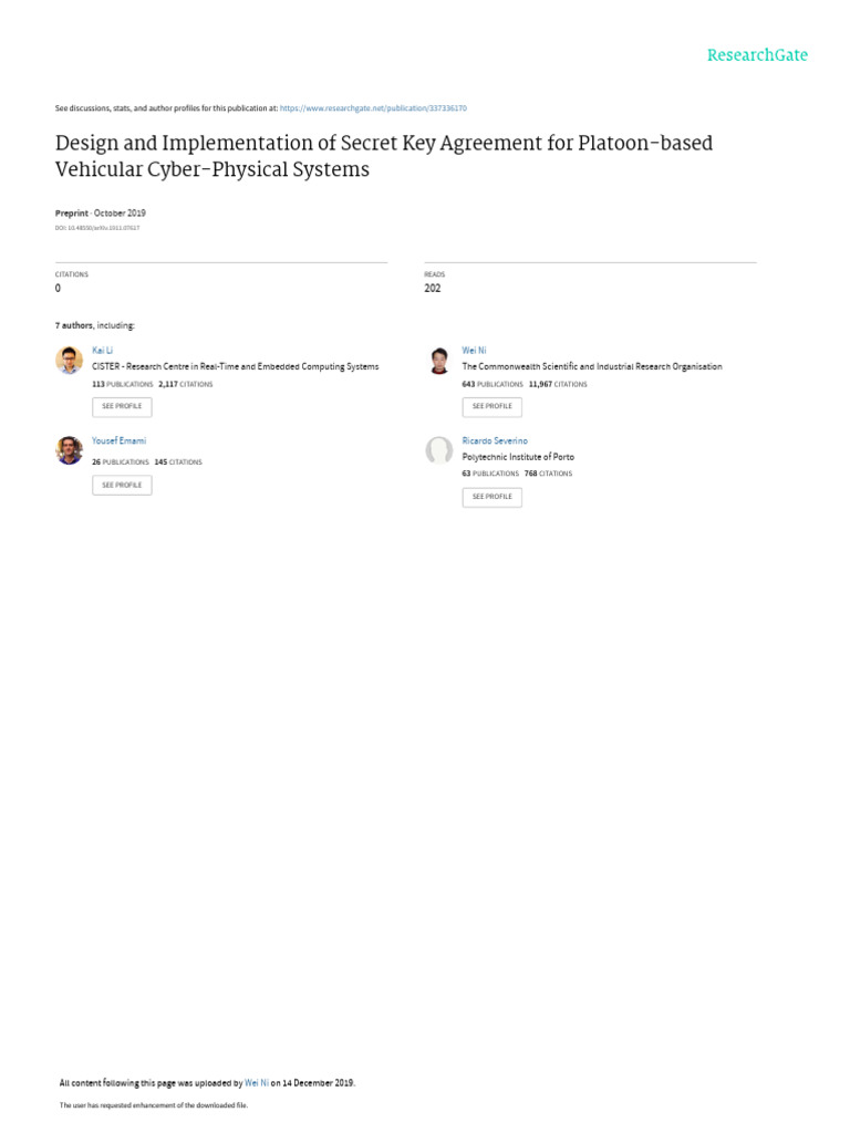 Design and Implementation of Secret Key Agreement | PDF | Key ...