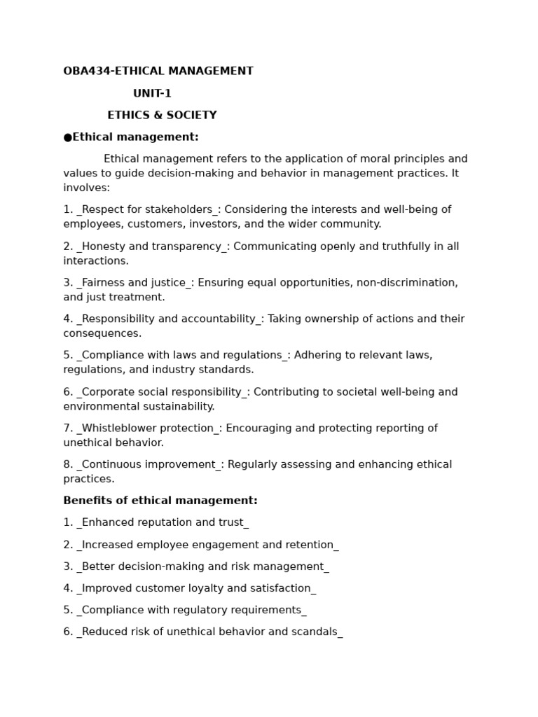 Understanding Ethical Management Principles | PDF | Crisis Management ...