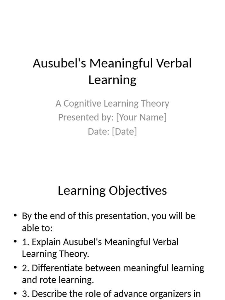 Ausubel's Meaningful Learning Theory | PDF | Learning | Behavioural ...