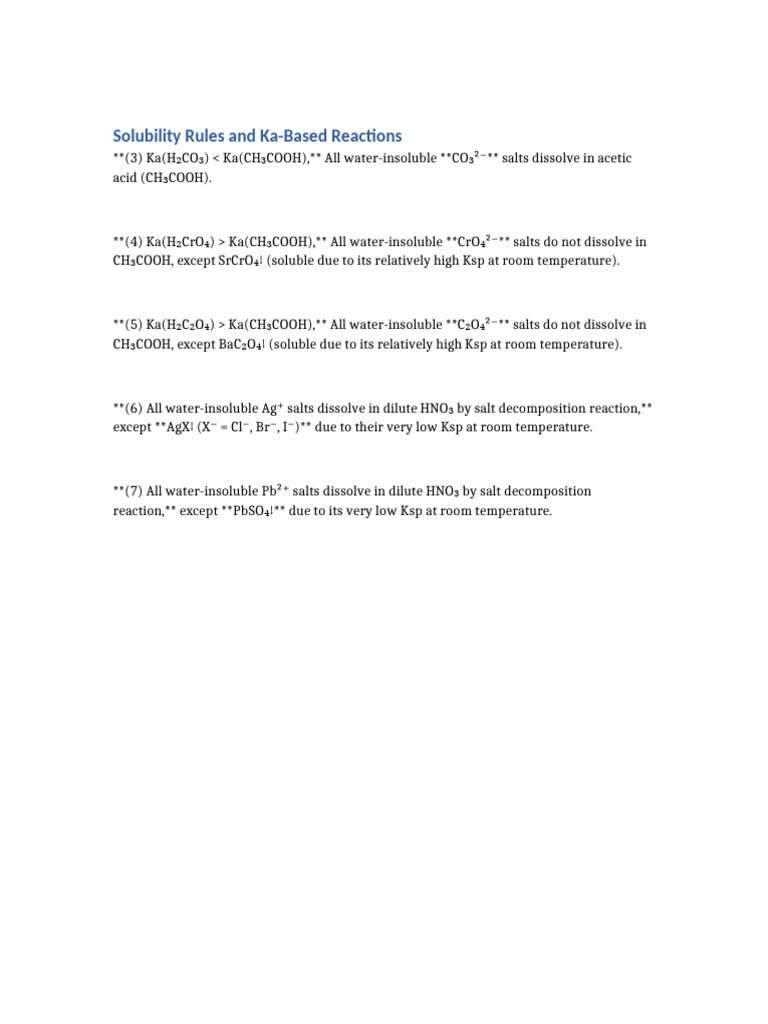 Solubility Rules and Ka Reactions | PDF