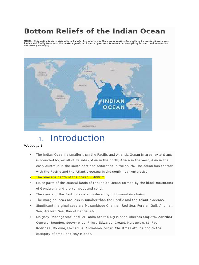 Bottom Relief of The Indian Ocean | PDF | Indian Ocean | Continental Shelf
