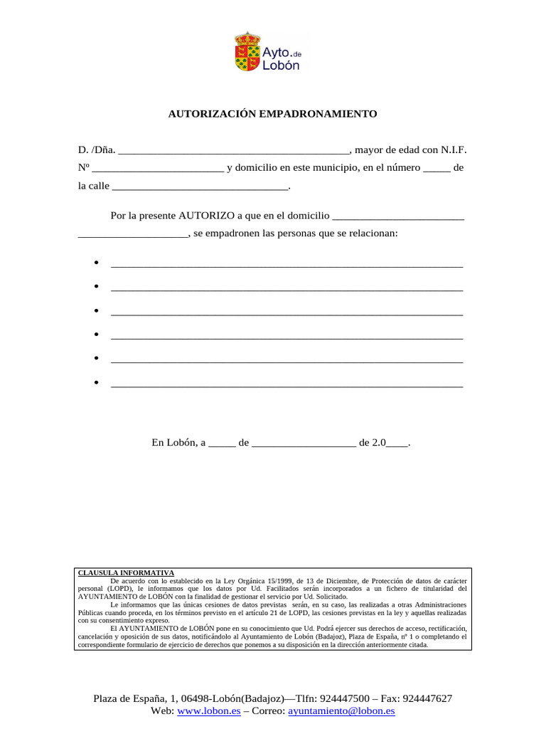 Autorizacion Empadronamiento | PDF