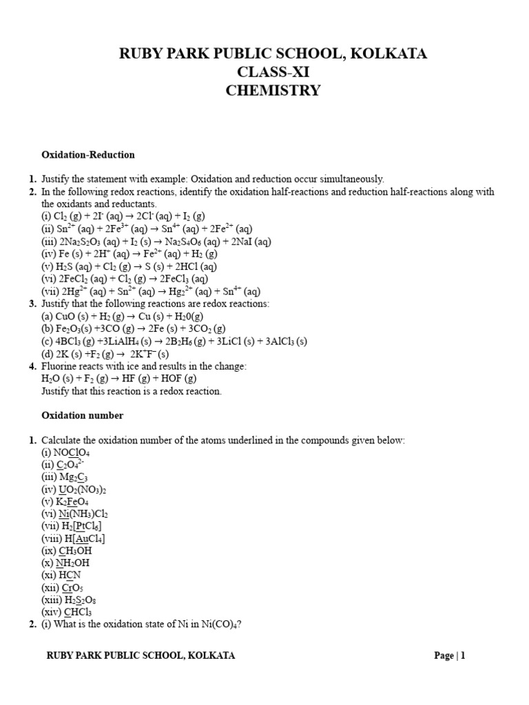 Redox Reactions Worksheet 1 2 | PDF | Redox | Chemical Reactions
