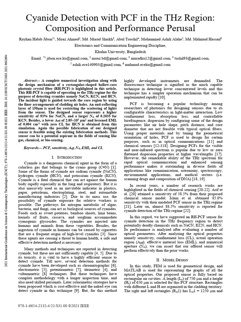 Cyanide Detection Using THz PCF | PDF | Cyanide | Electromagnetic Radiation