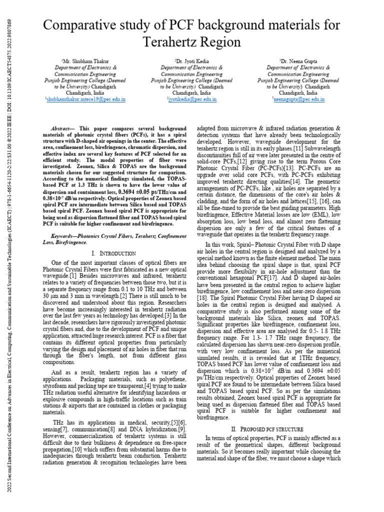 Comparative Study of PCF Background Materials For Terahertz Region ...