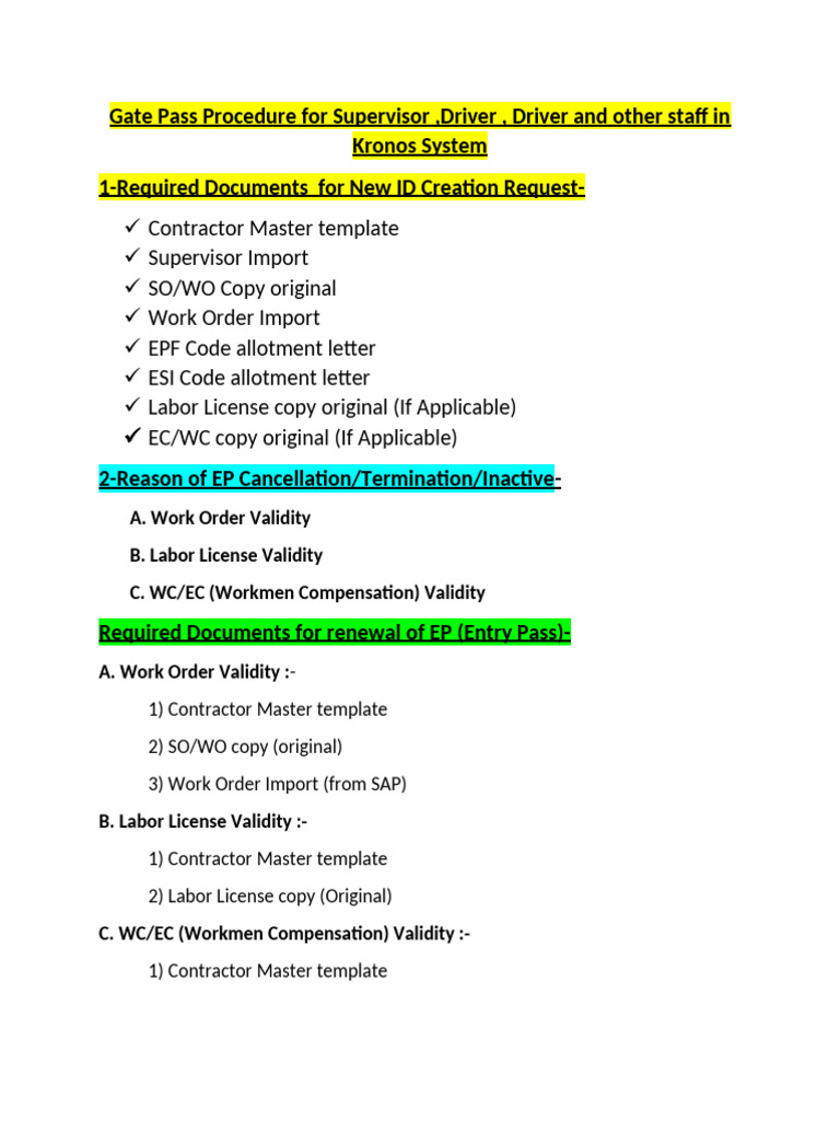 13 Annexure XIII Kronos Documents For Gate Pass | PDF