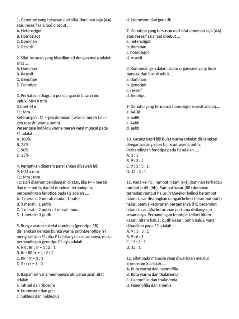 LATIHAN SOAL PEWARISAN SIFAT KELAS 9 SMP | PDF