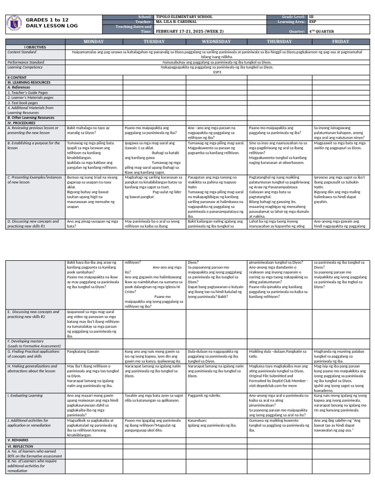 DLL - Esp 3 - Q4 - W2 | PDF