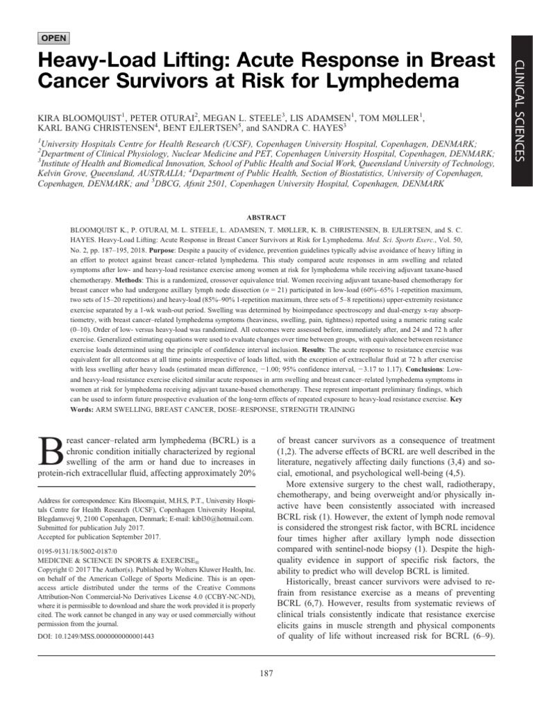 Heavy Lifting Effects on Lymphedema Risk | PDF | Breast Cancer | Cancer