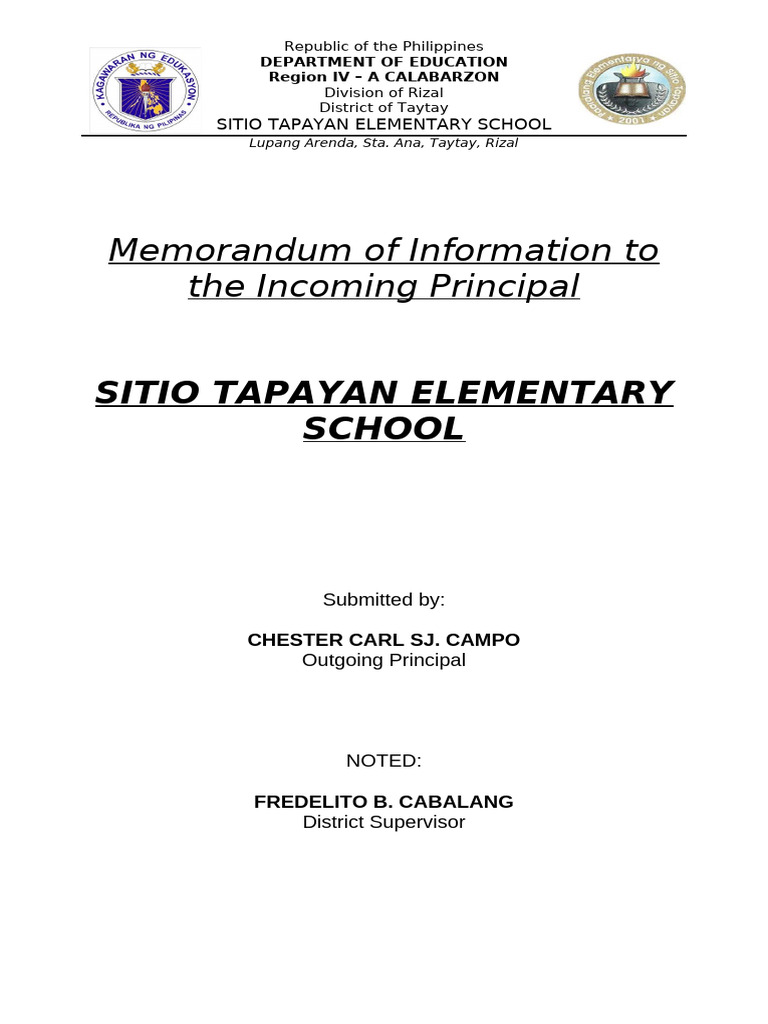 Incoming Principal's Memorandum Guide | PDF | Personal Computers | Laptop