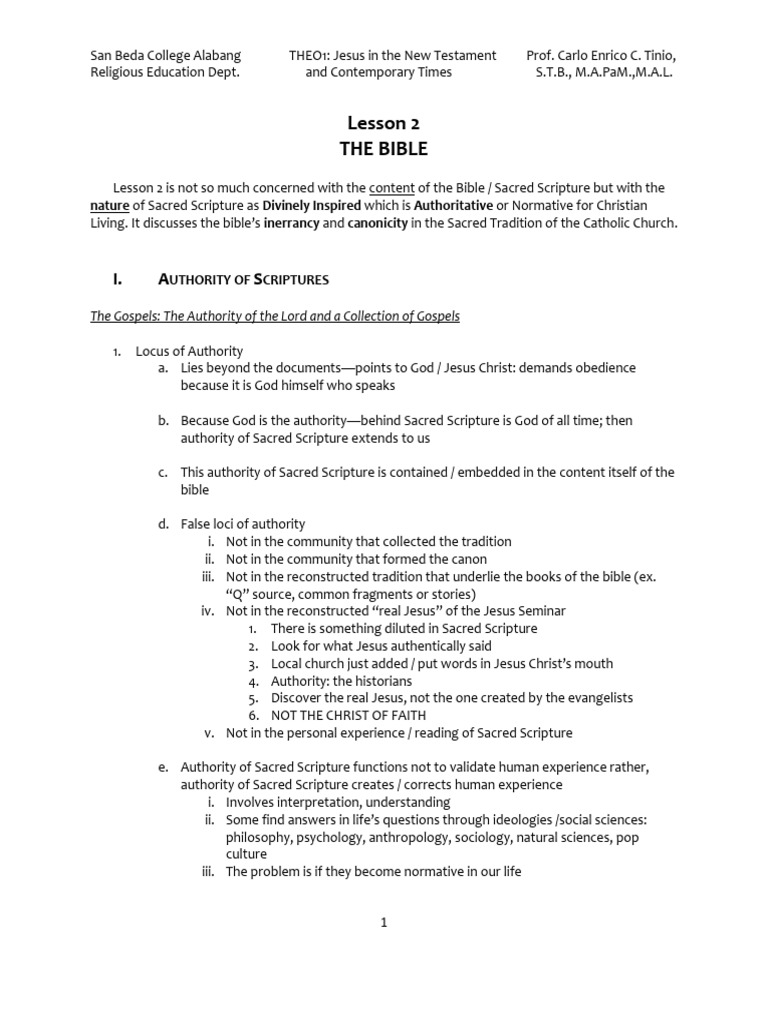 Lesson 2_The Bible_Lecture notes | PDF | New Testament | Bible