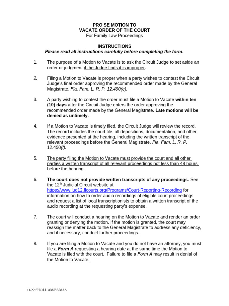 Pro Se Motion to Vacate Court Order | PDF | Judiciaries | Justice