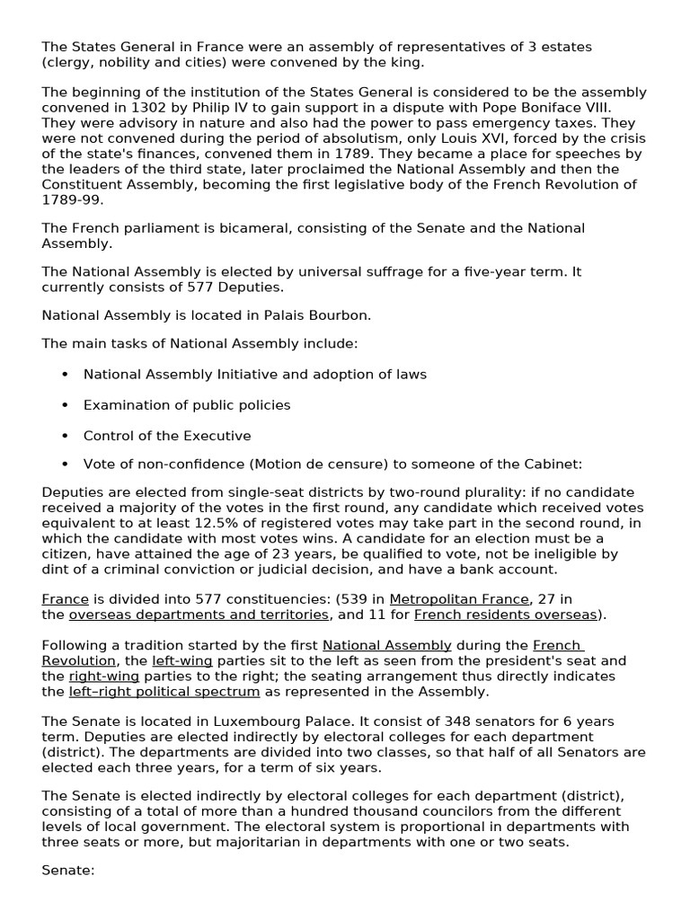 Political System of France | PDF | United States Senate | France