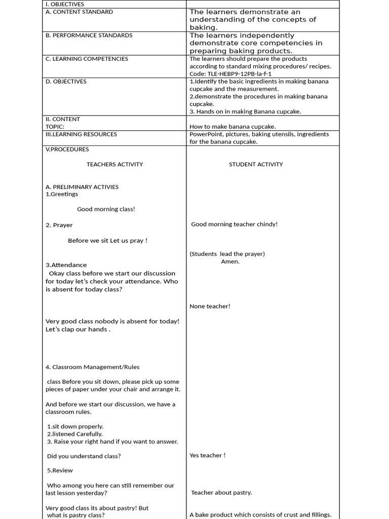 Banana Cupcake Baking Lesson Plan | PDF | Lesson Plan | Cupcake