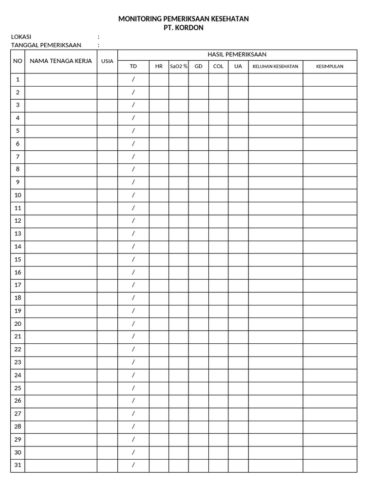 Form Monitoring Kesehatan | PDF
