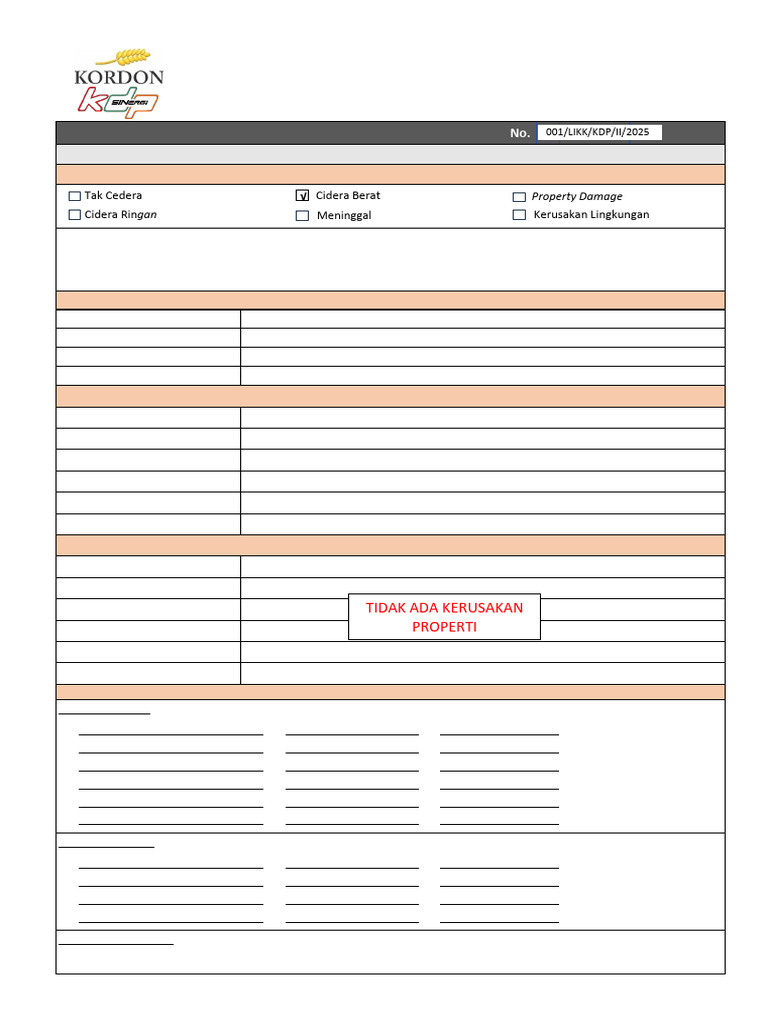 Laporan Kecelakaan Kerja Kordon KDP | PDF