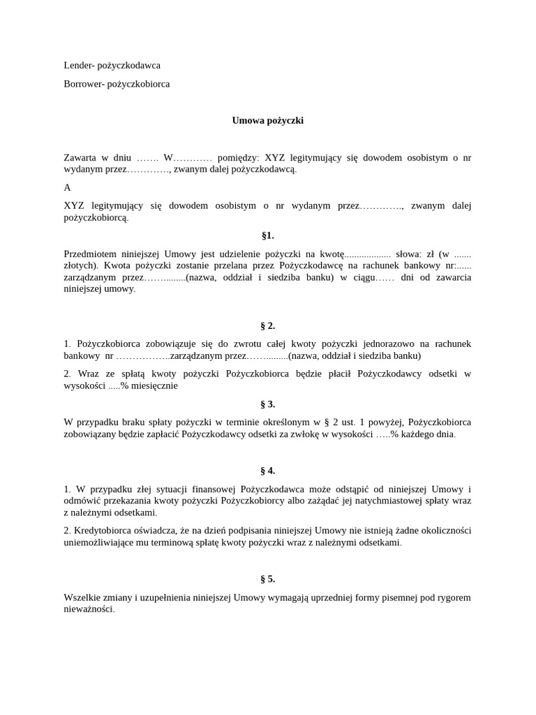 Umowa Pożyczki PL | PDF