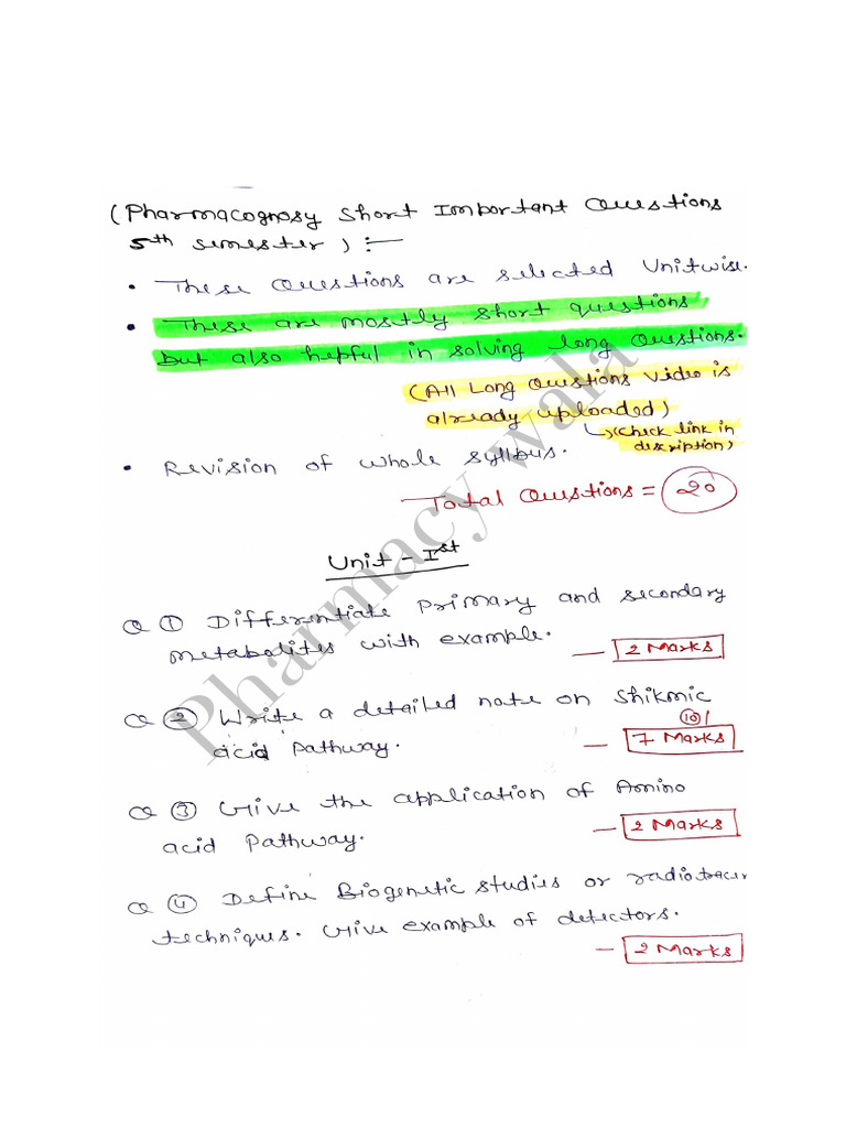 Cognosy Short 5th Sem Important Questions Shahruddin Khan Pharmacy ...