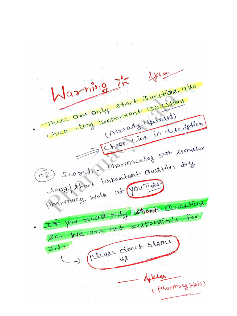 Med Chem Short Important Questions 5th Sem Shahruddin Khan Pharmacy ...