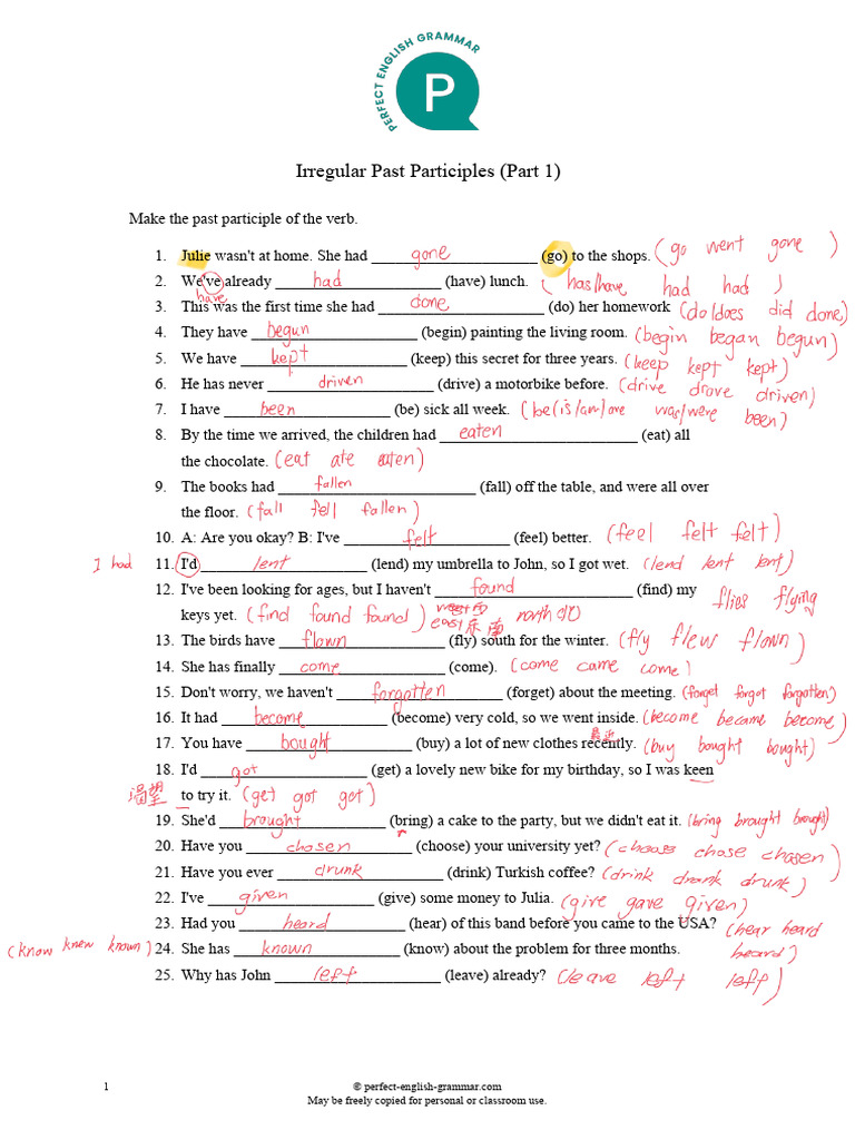Irregular verbs and past participles | PDF