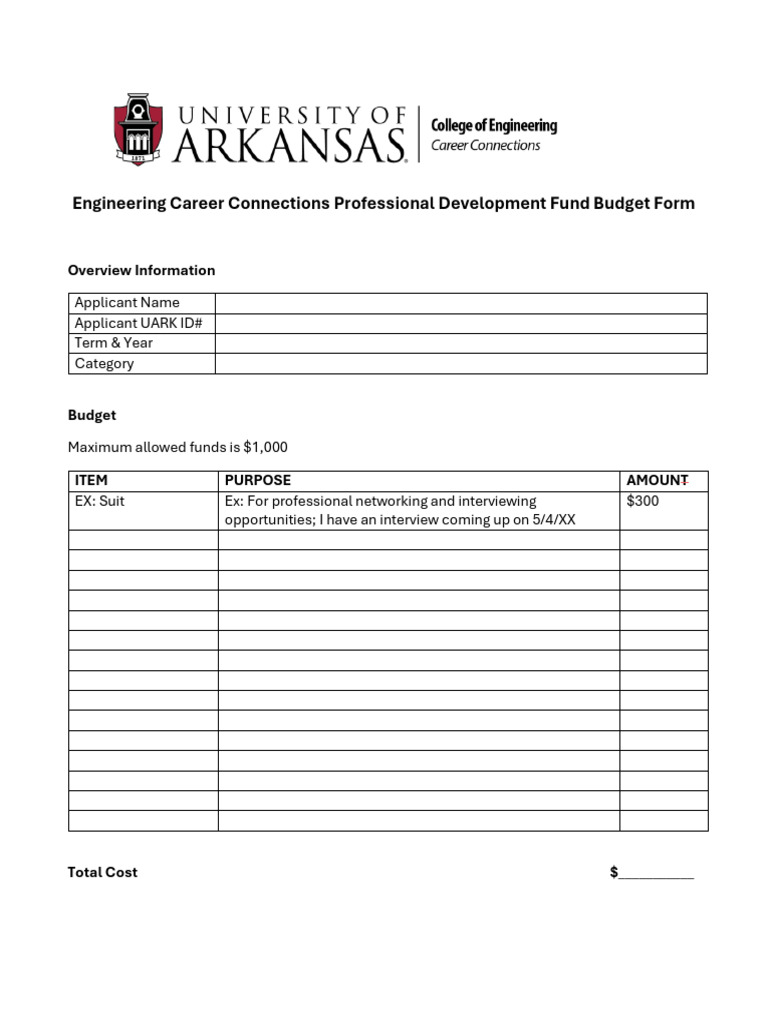 ECC Professional Development Fund Budget Form - Fillable | PDF