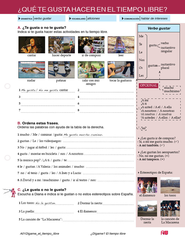 Actividades y gustos en el tiempo libre | PDF
