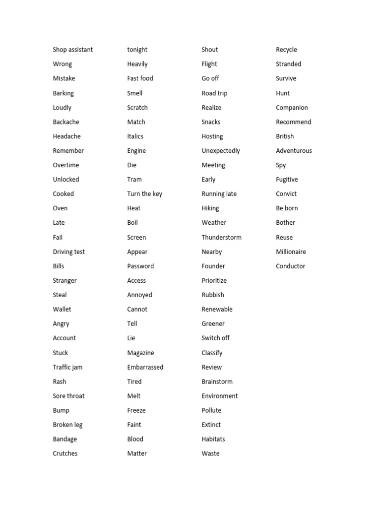 Word List 1 Nivel 2015 | PDF