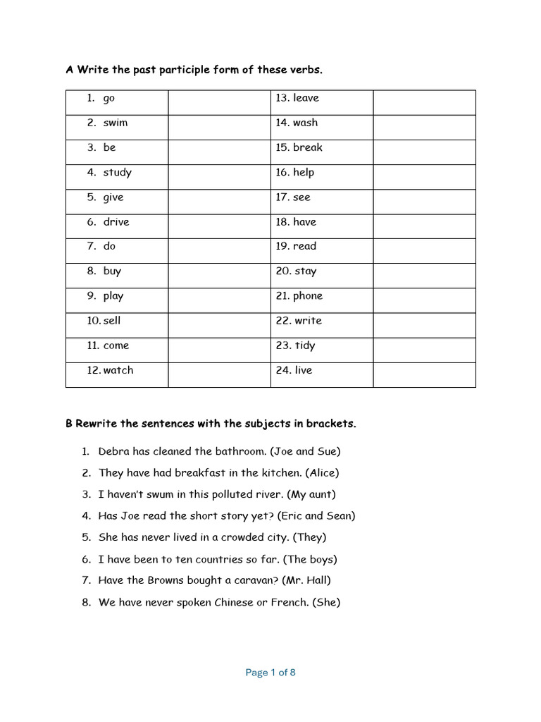 Past Participles and Sentence Exercises | PDF