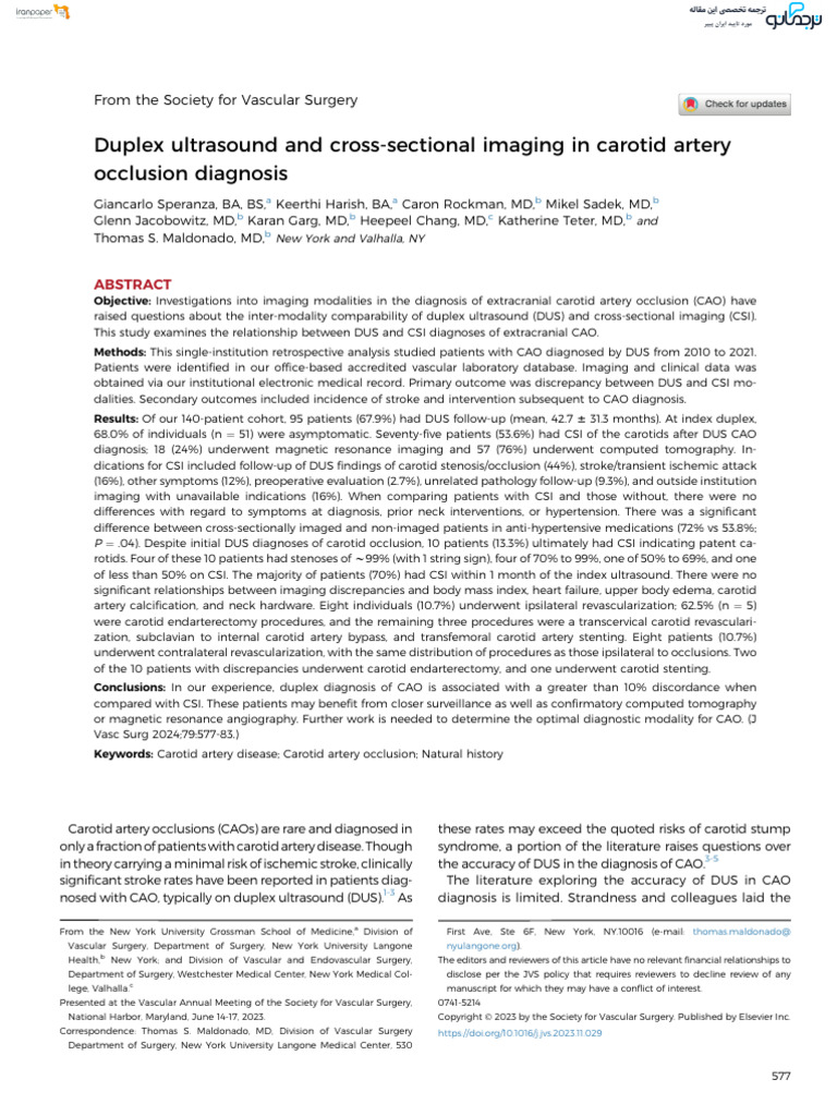 Duplex Ultrasound and Cross-Sectional Imaging in Carotid Artery ...