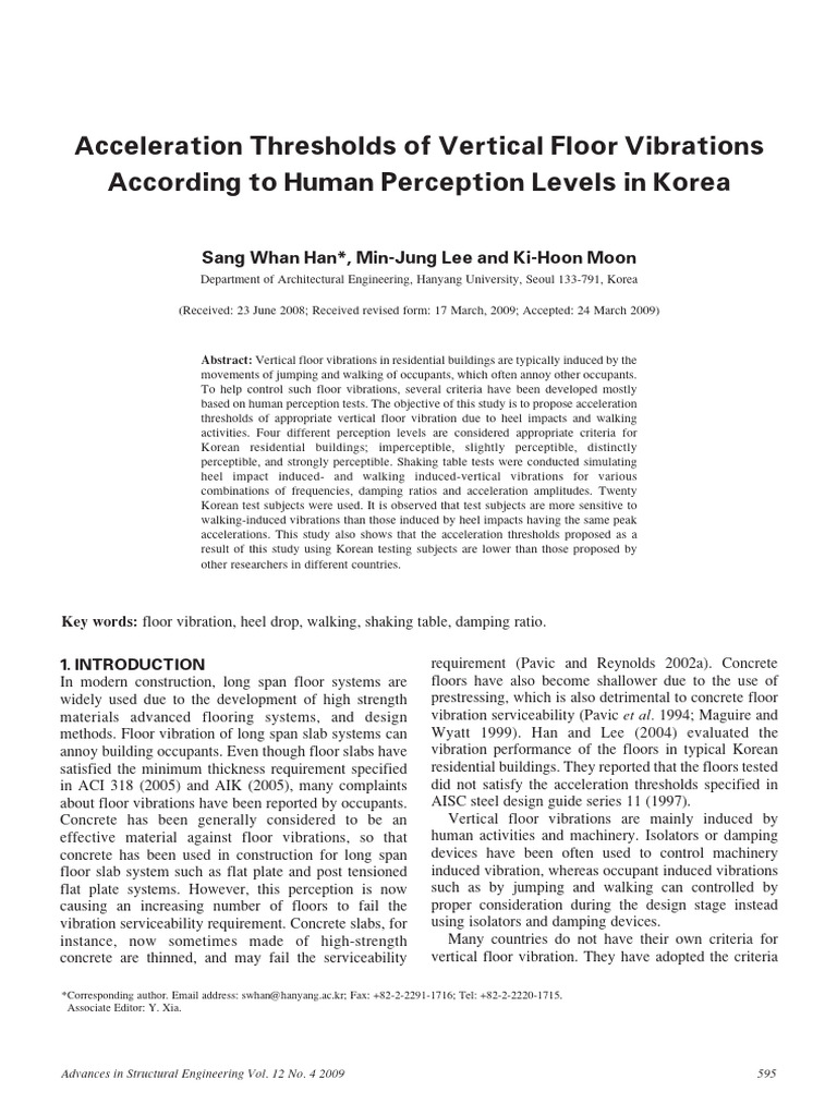 Acceleration thresholds of vertical floor vibrations according to human perception levels in ...